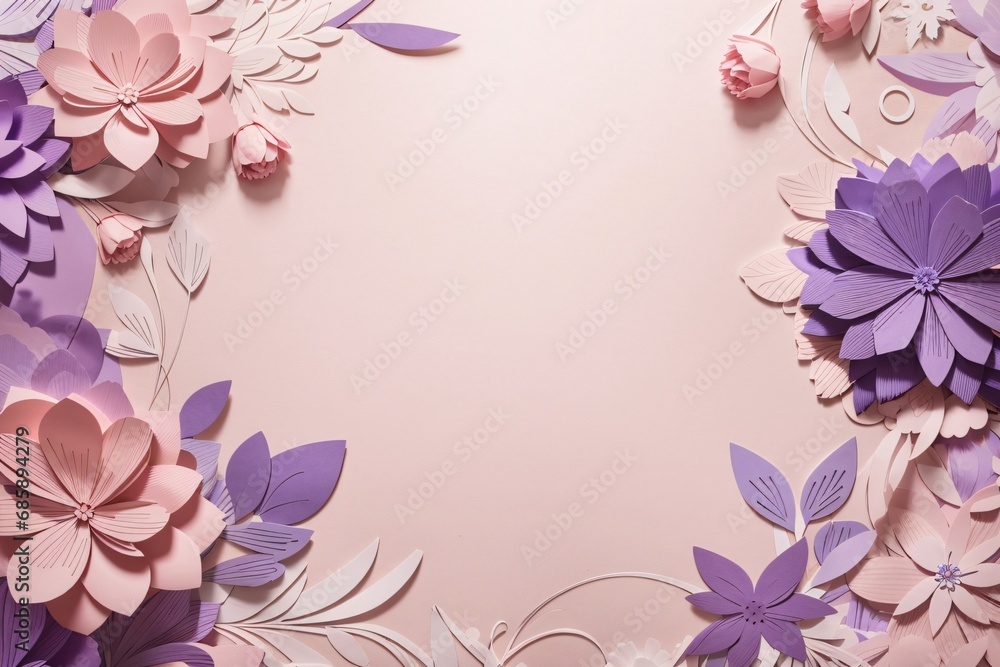 Floral elements on a basic purple paper texture background. Background ...