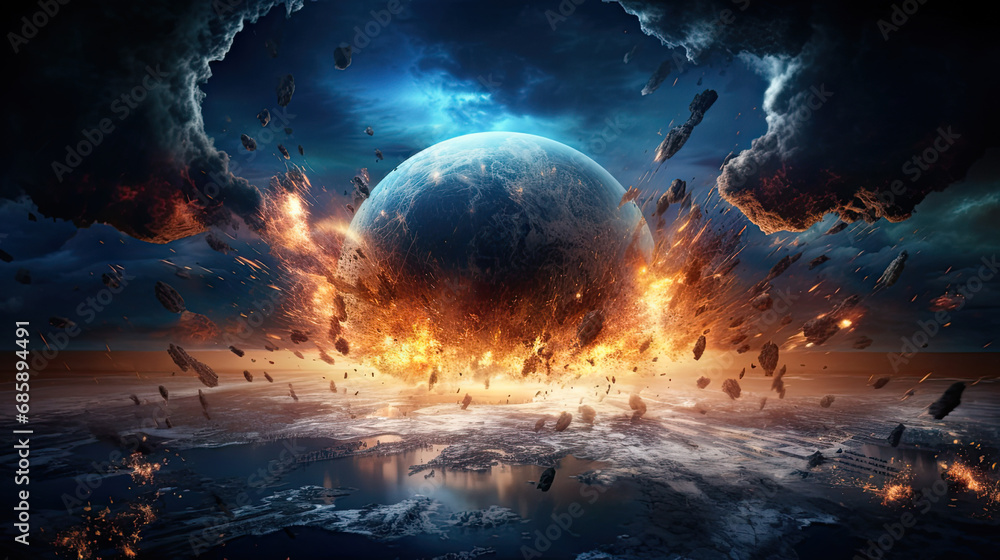 Giant meteorite impacts on earth, asteroid in collision with earth ...