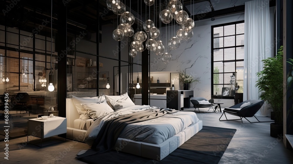 chandeliers hanging in a bedroom, featuring a wire black glitter ...