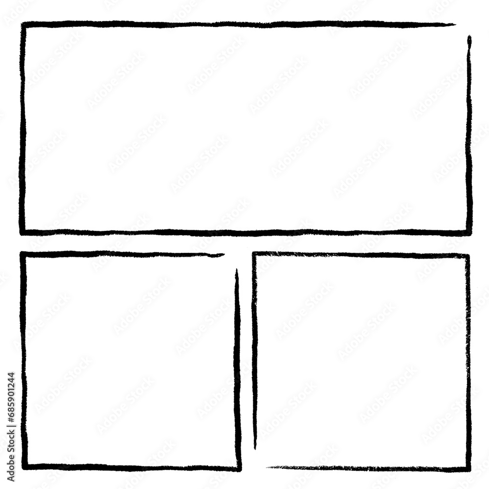 Set of four sloppy hand drawn rectangles isolated on transparent background. Thin outline ...