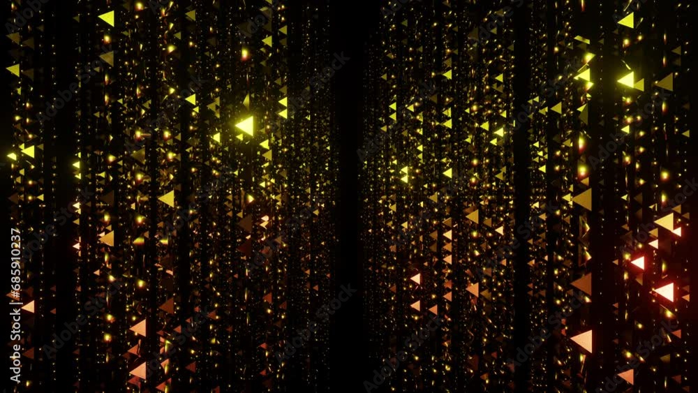 Awards corridor of sparkling golden and red triangular particles chains ...