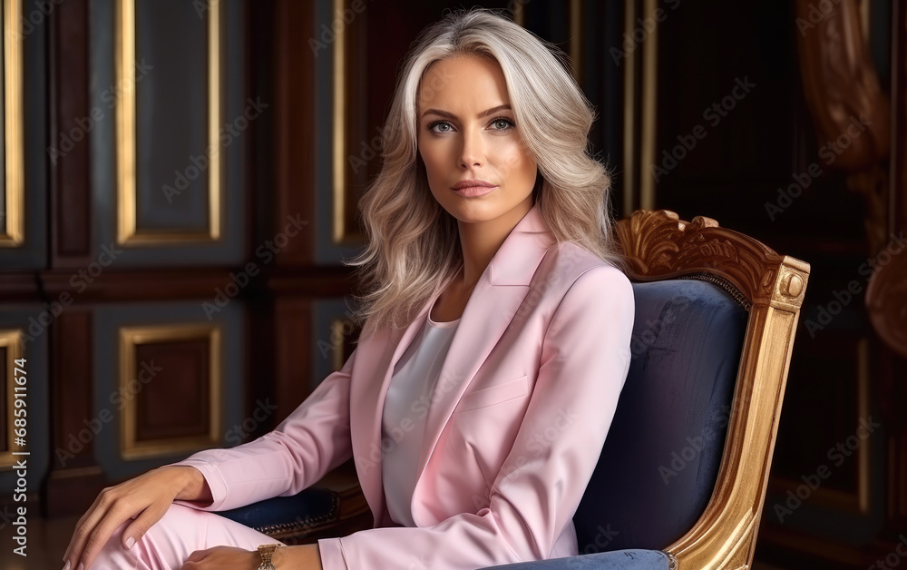 Beautiful woman in the executive chair with the ambassador at the ...