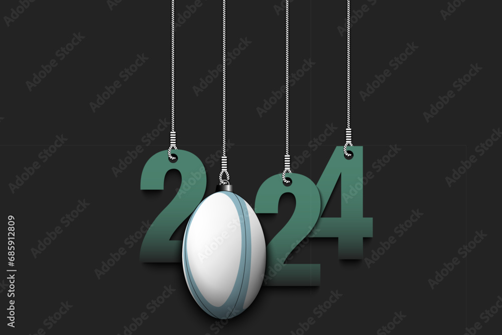 Happy New Year 2024 and rugby ball Stock Vector | Adobe Stock