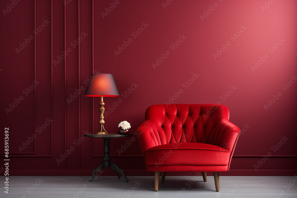 Beautiful luxury classic velvet red clean interior room in classic ...
