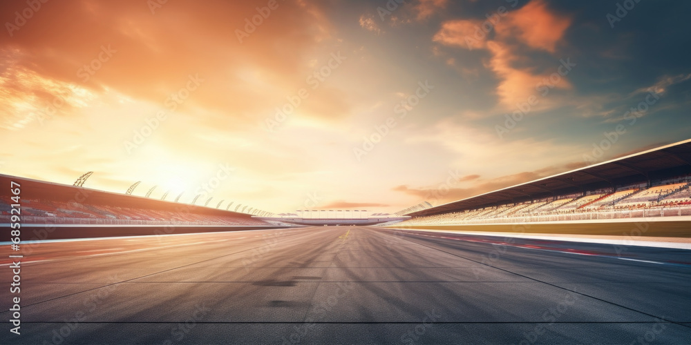 F1 race track circuit road with motion blur and grandstand stadium for ...