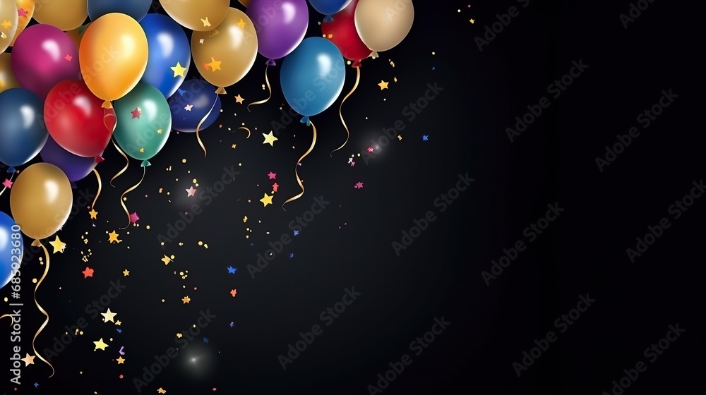 gold Balloon decoration in black background. Concept of birthday ...