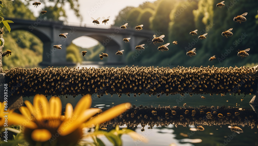golden gate bridge in the park, Frog in the pond with lotus flowers and ...