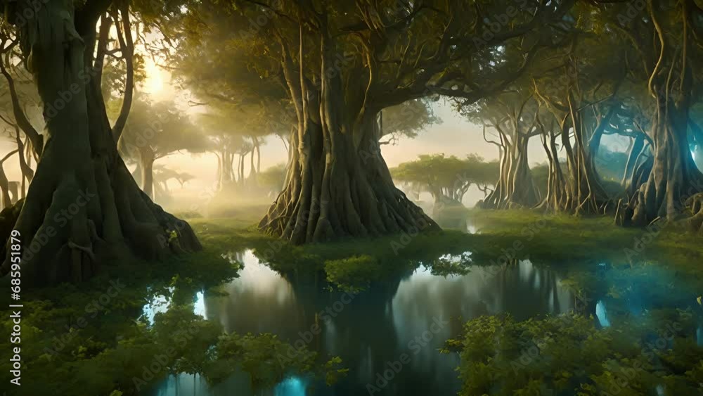 Amidst tangled mangroves twisted cypress trees, ghostly orbs light ...