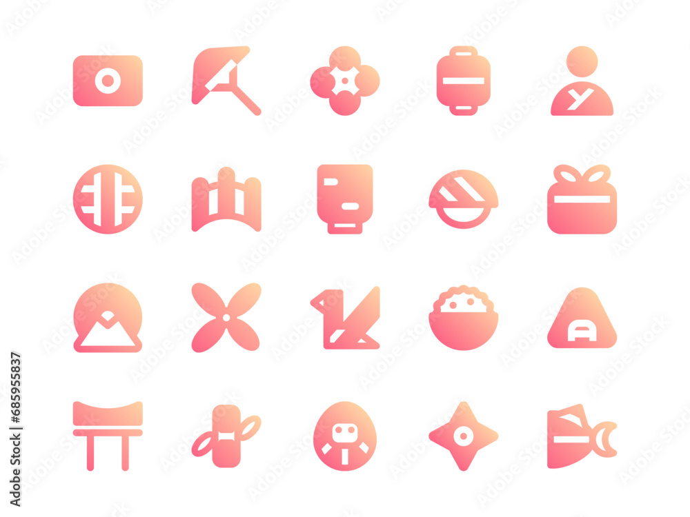 Japanese Icon Set Gradient Style. Culture Theme Icon Pack, Perfect for ...