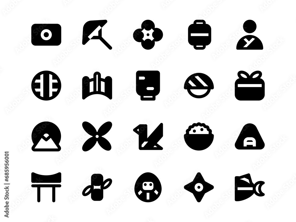Japanese Icon Set Filled Style. Culture Theme Icon Pack, Perfect for ...