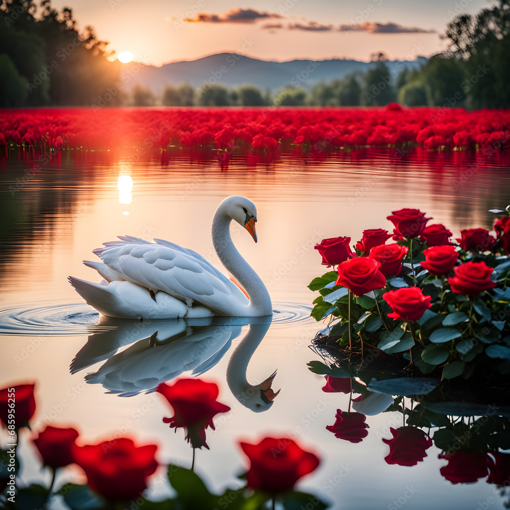 The swan on the lake is a beautiful and serene sight. The swan glides ...