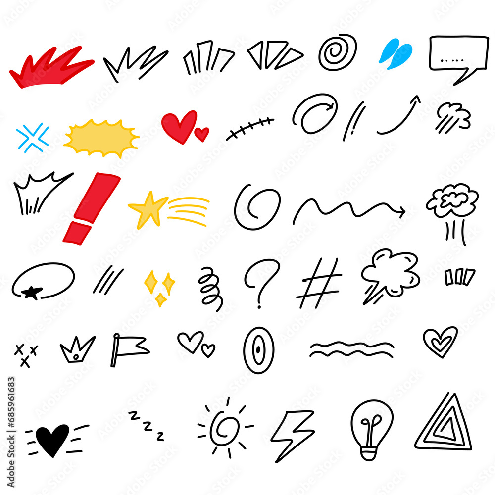 cute decorative brush stroke lines Vector set of hand-drawn cartoony ...