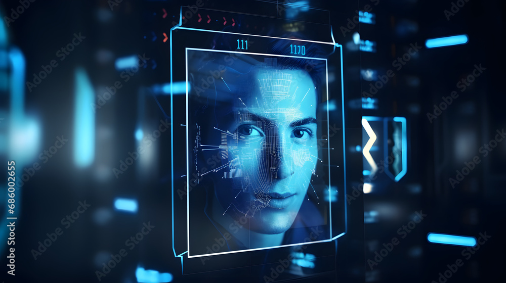 Authentication by facial recognition concept. Biometric. Security system. generative ai. Stock ...