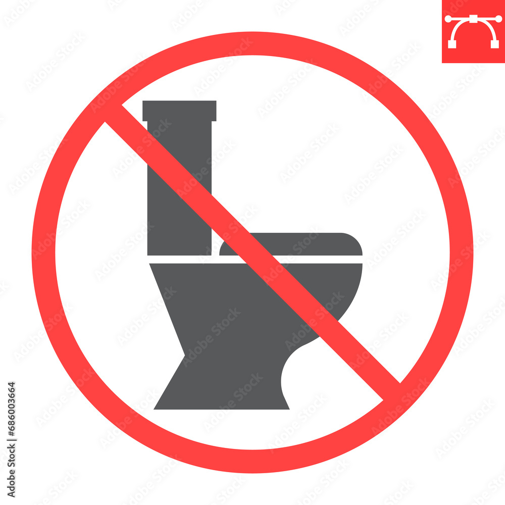 No toilet glyph icon, prohibition and forbidden, no wc sign, vector ...
