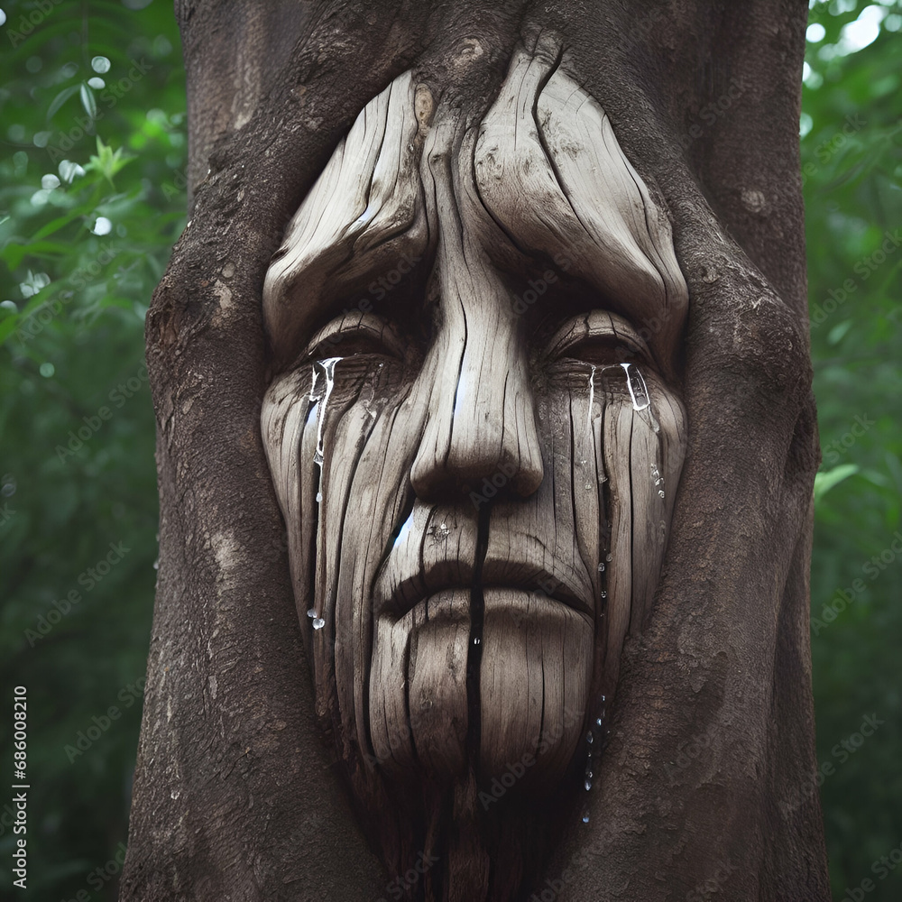 ภาพประกอบสต็อก Crying Tree, Deforestation, Climate change and cutting down tree. Global Waring ...