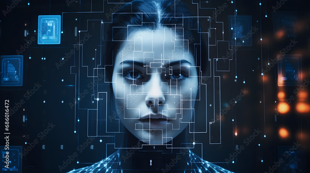 Facial Recognition System concept. Face Recognition. 3D scanning ...