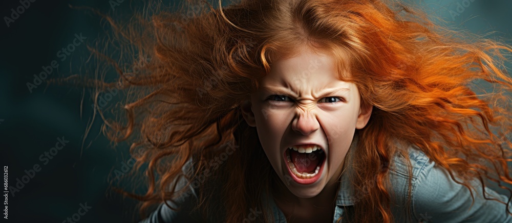 Furious girl making facial expressions and clenching teeth. Stock Photo ...