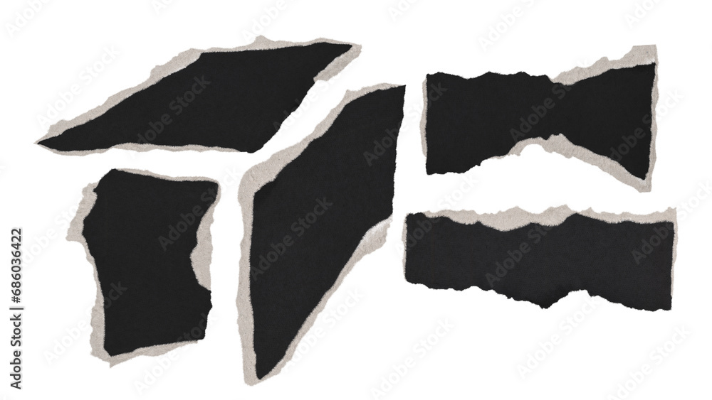Set of torn and ripped paper pieces, fragments with single edges from ...