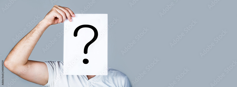 Question mark, symbol. Man with question mark. Anonymous man, of ...