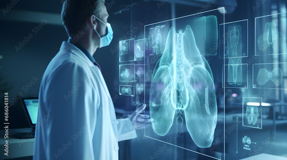 Foto de Radiology Doctor working diagnose treatment virtual Human Lungs ...