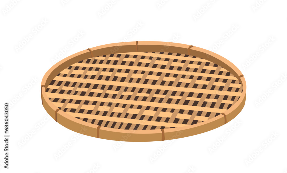Flat winnowing basket vector. Vintage bamboo winnowing basket ...