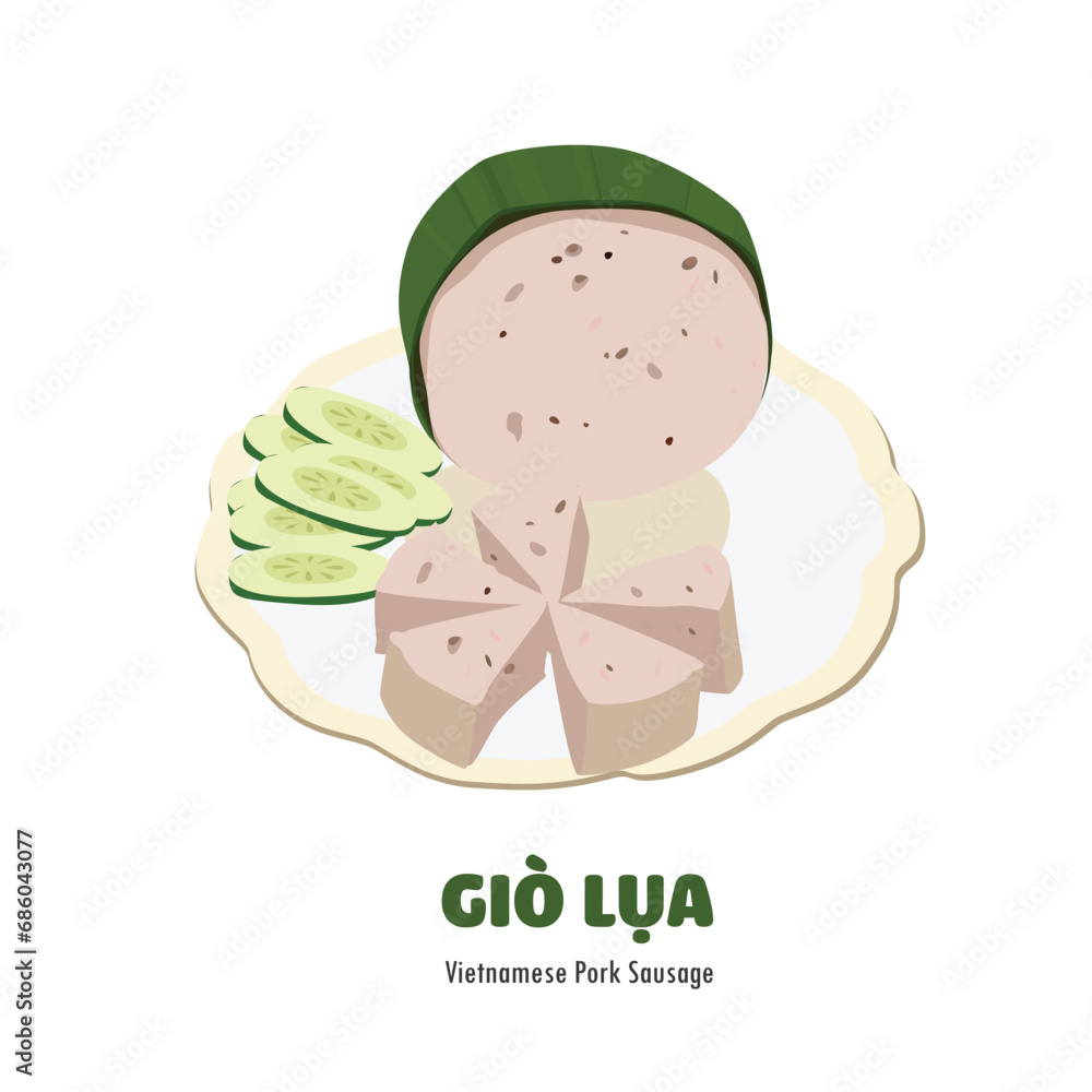 Vietnamese pork sausage vector. Lean pork pie cartoon. Vietnamese ...