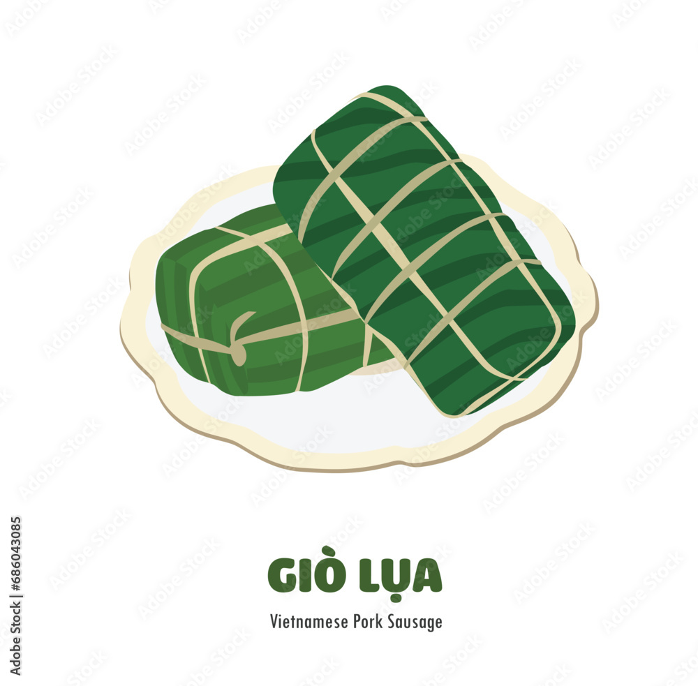 Vietnamese pork sausage vector. Lean pork pie cartoon. Vietnamese ...