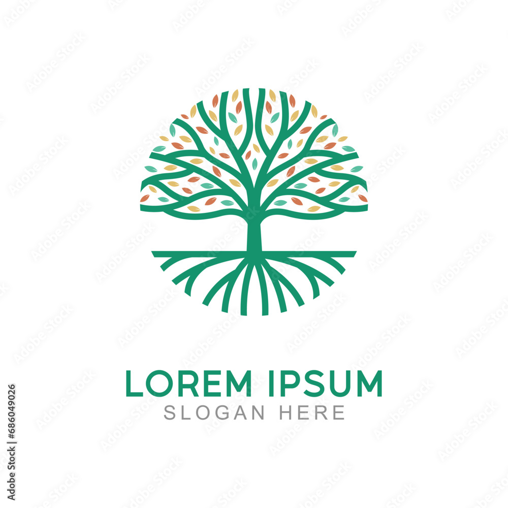 Circle Tree vector logo this beautiful tree is a symbol of life, beauty ...