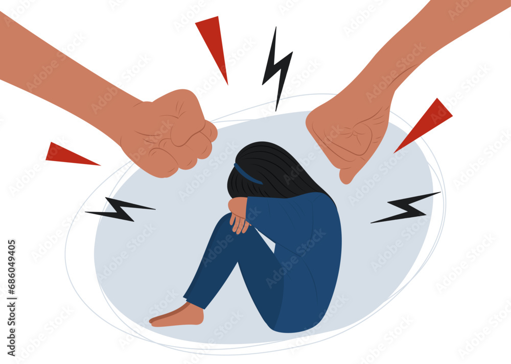 Stop the violence. Abuse. Fists over a girl or woman. Flat vector ...