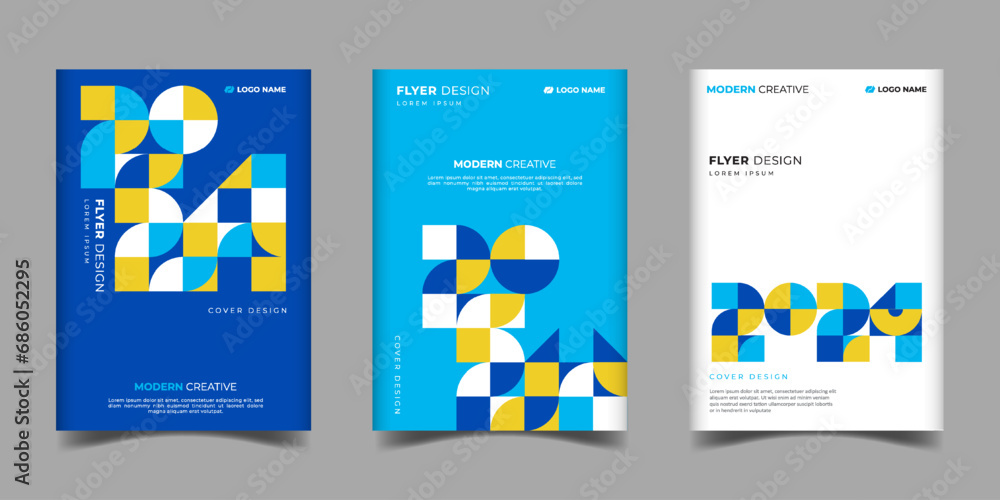Set of business cover annual report 2024 in a geometric shapes style ...