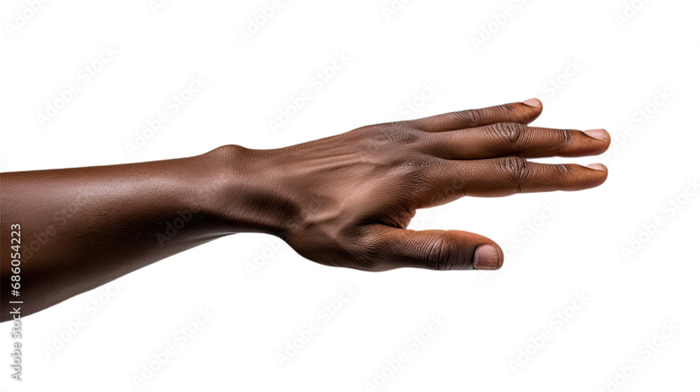 Black african american man hand trying to reach something. Isolated on ...