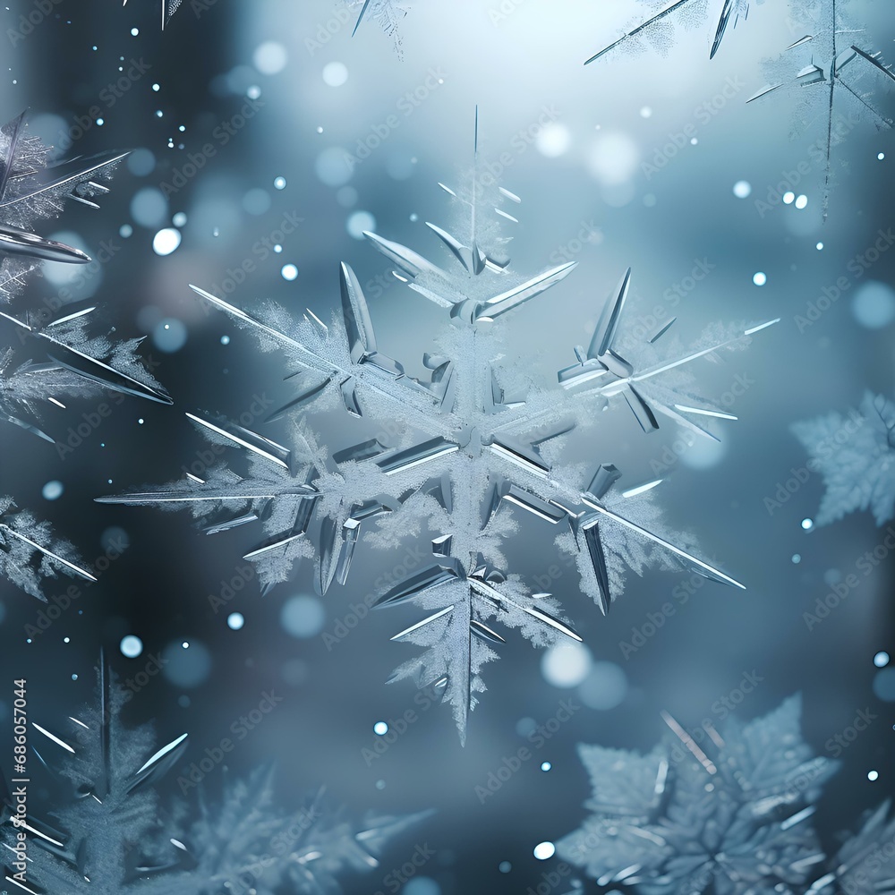 Beautiful winter image of an icy snowflake in macro magnification in ...