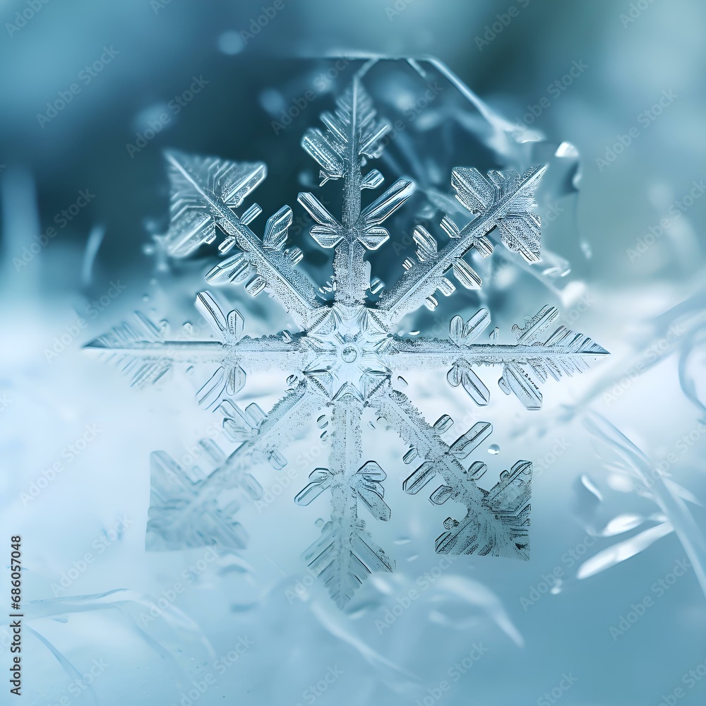 Beautiful winter image of an icy snowflake in macro magnification in ...