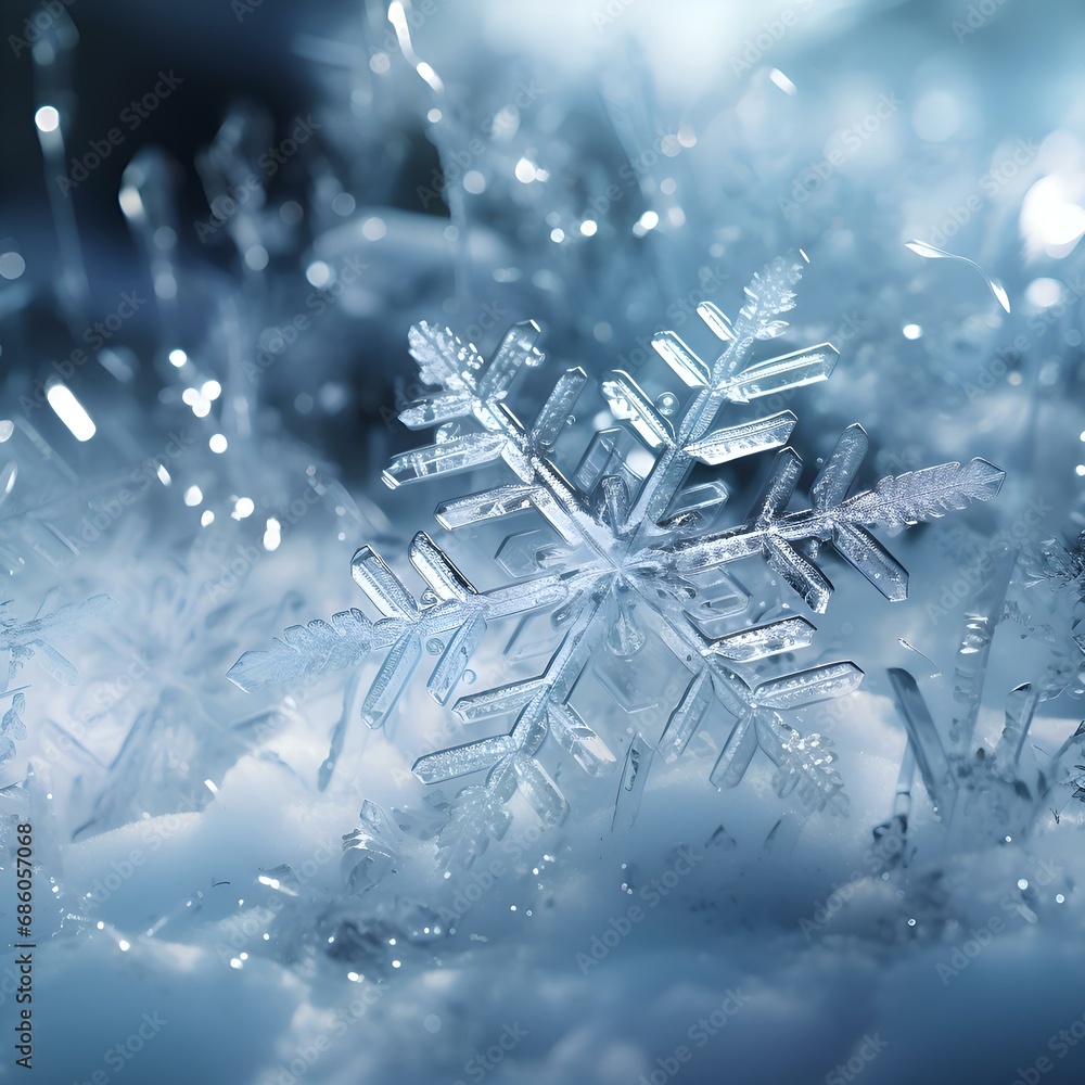 Beautiful winter image of an icy snowflake in macro magnification in ...