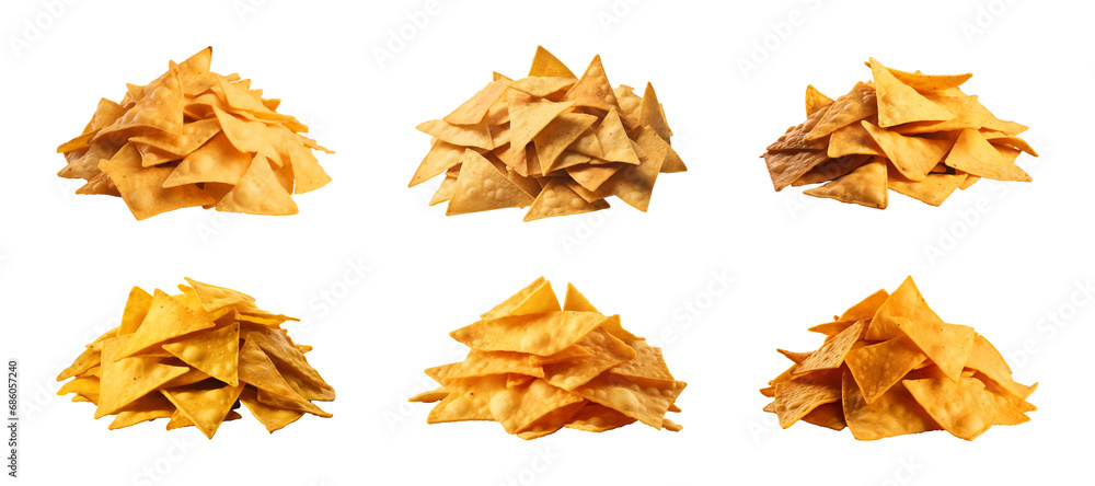 Collection set a pile of nachos isolated on a transparent background ...