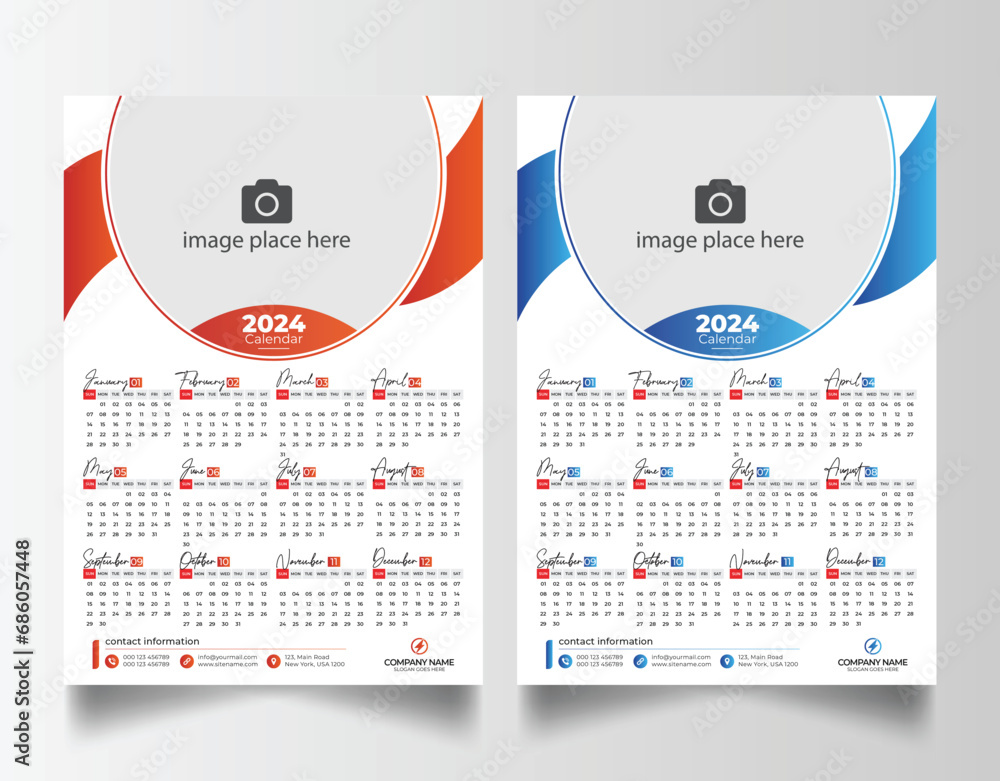 Modern 2024 wall calendar design 2024, Print Ready One Page wall ...