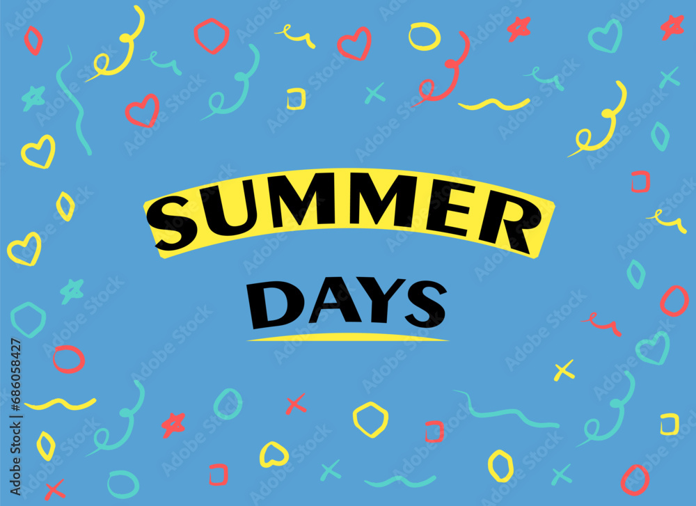 Summer Party, Summer days background Colorful with doodles. Summer hand ...