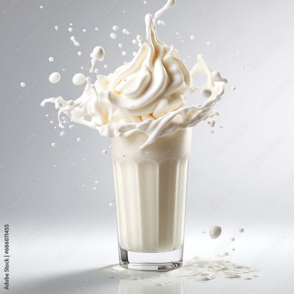 Splashes of vanilla milkshake on white background with whipped cream ...