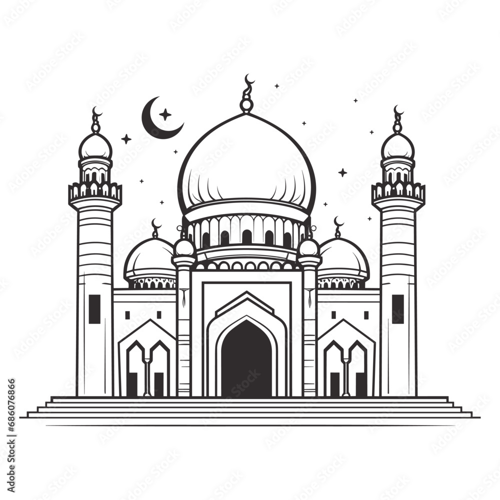 Islamic mosque sketch style drawing vector Stock Vector | Adobe Stock