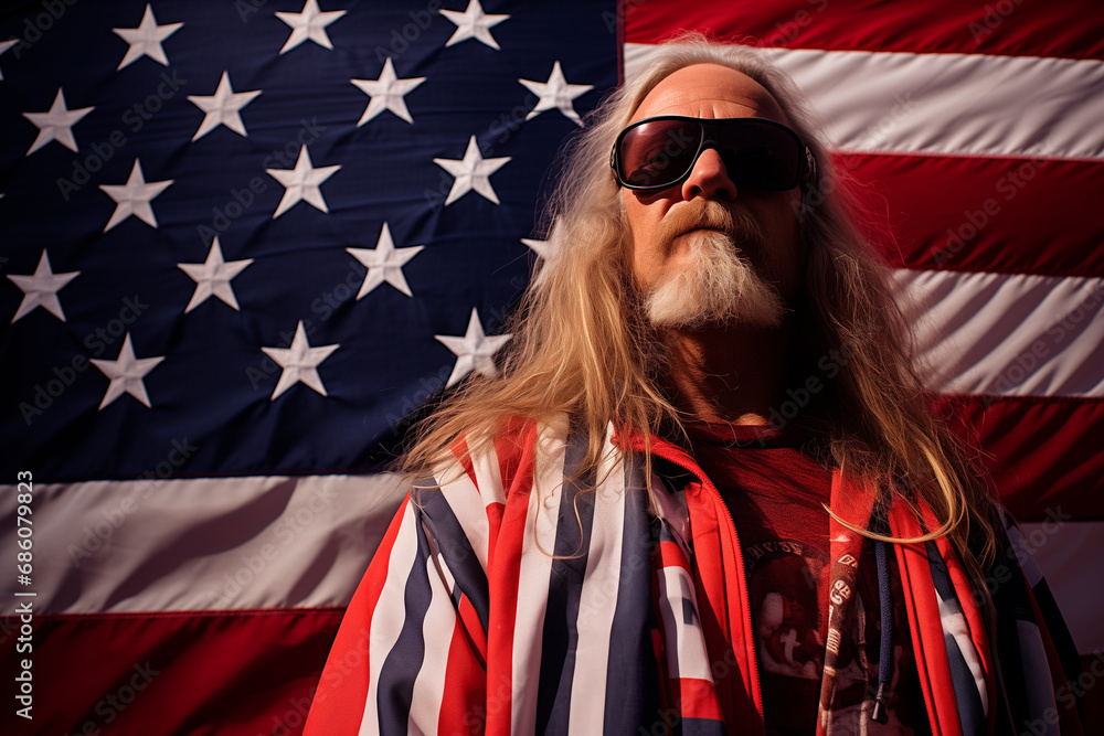 a typical, stereotypical American citizen, background with the colors ...