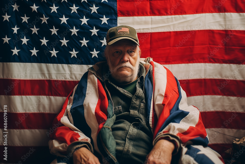 a typical, stereotypical American citizen, background with the colors of the American flag Stock ...