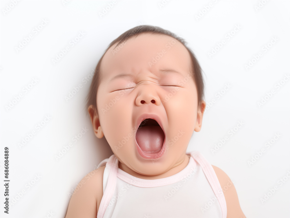 Cute baby yawning portrait. Isolated on white background Stock Photo ...