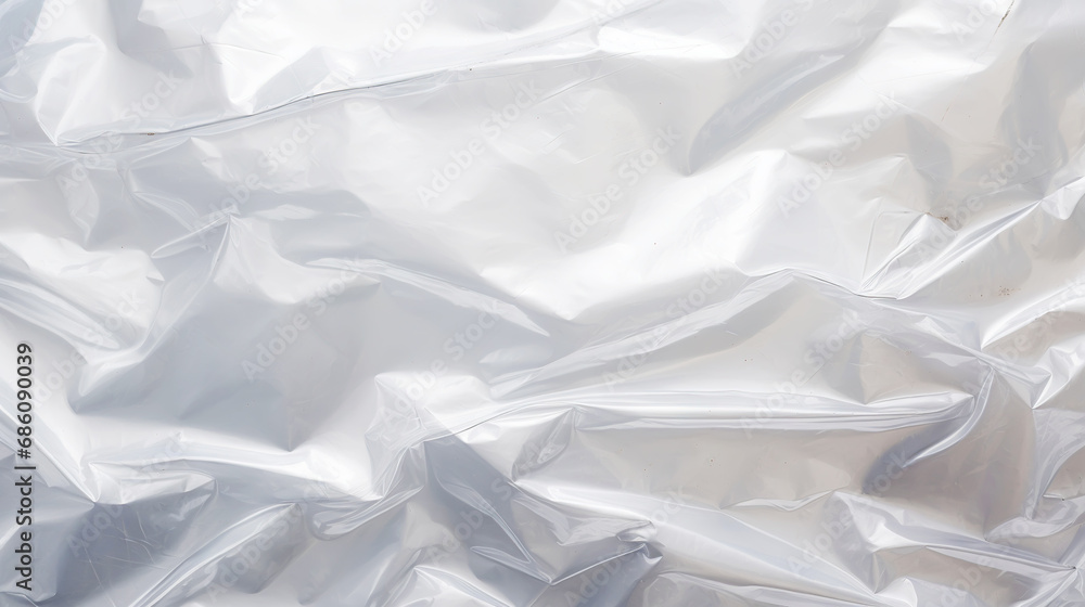 Transparent white glossy wrinkled plastic texture. Crumpled thin ...