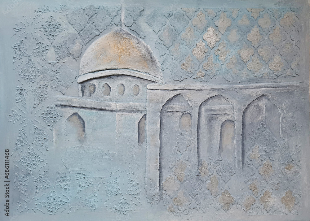 al Aqsa mosque blue textured background with arches and minarets with a ...