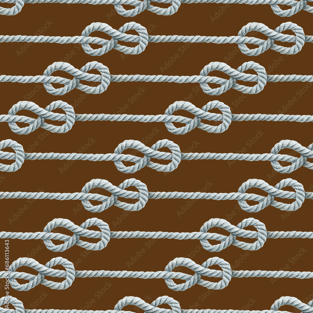 Seamless pattern of white watercolor knotted ropes realistic cords ...