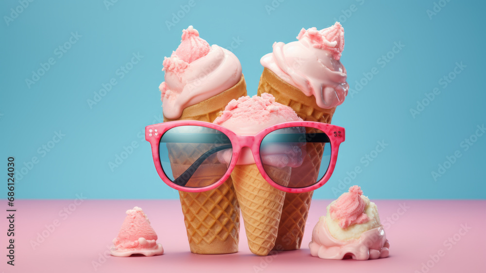 ice-cream wearing sun glasses, isolated background, summer generative ...