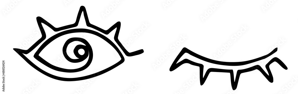 Hand drawn stylized eyes design hand painted with ink pen. Png clipart ...