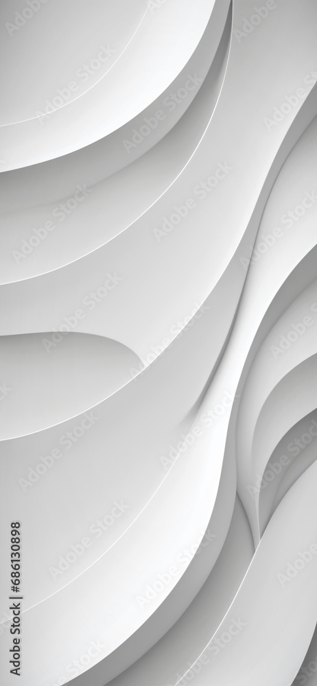 Abstract white background with curved strips and surfaces. Vertical ...