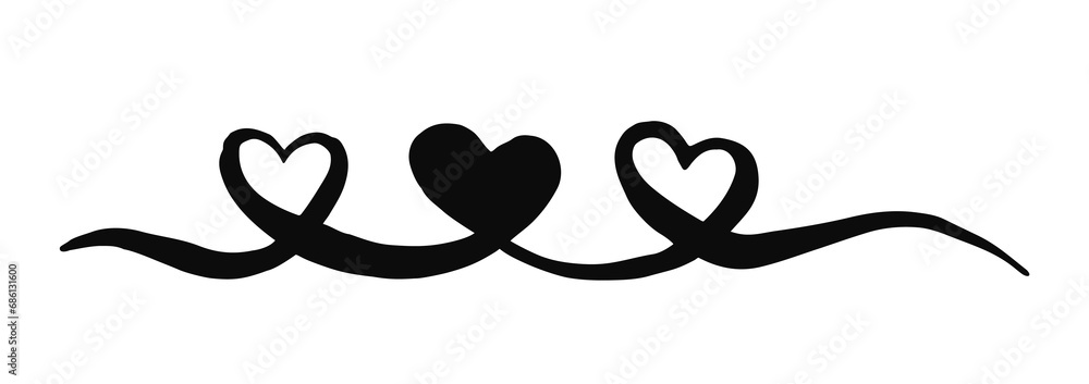 Three hearts intertwined. Valentine's Day swash hand painted with line ...