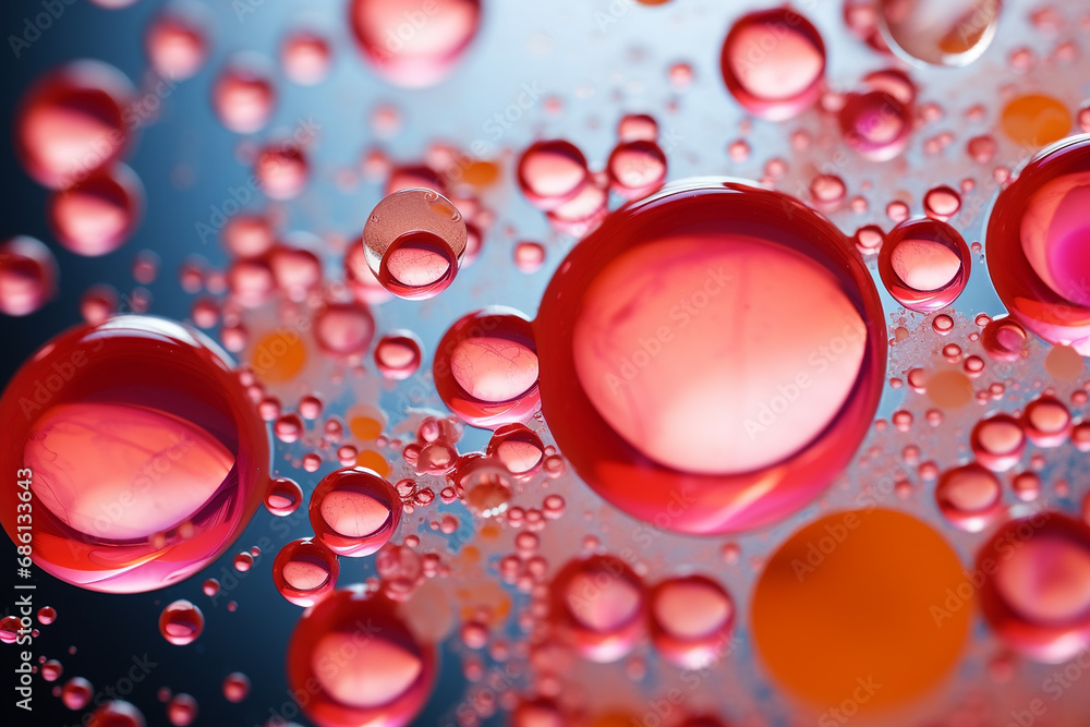red drops in water, abstract background on the theme of biology, the ...